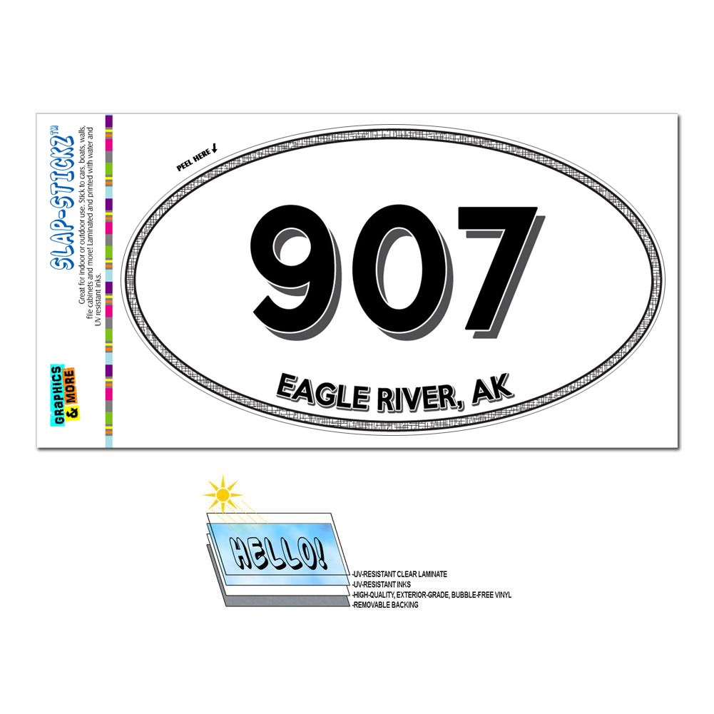 907 - Eagle River, AK - Alaska - Oval Area Code Sticker - Walmart.com