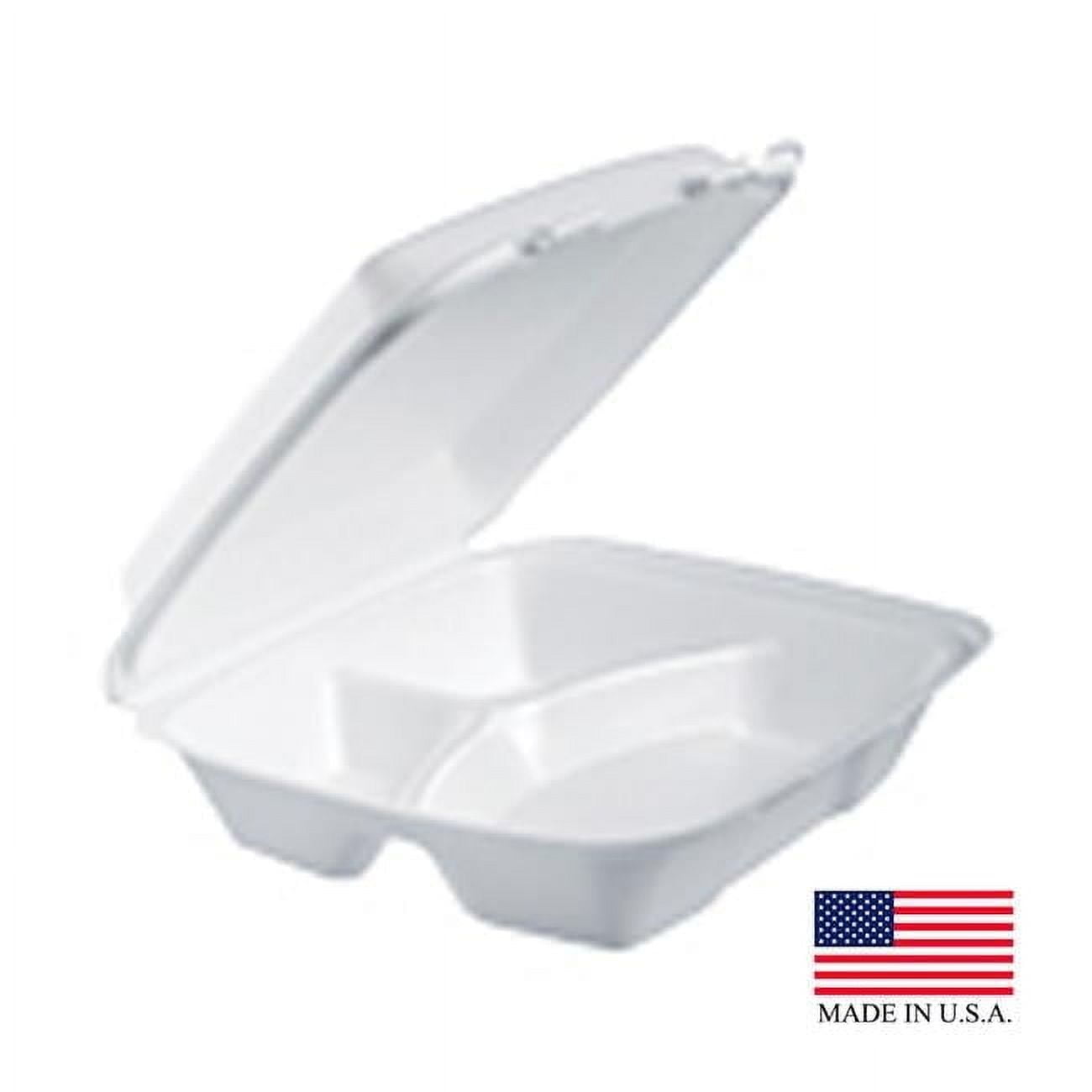 90HT3R PE 9 in. 3 Compartment Hinged Foam Container - White - Pack of ...