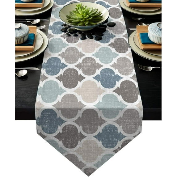 90Inch Burlap Table Runners for Dinning Room, Blue Gray, Cotton Linens ...
