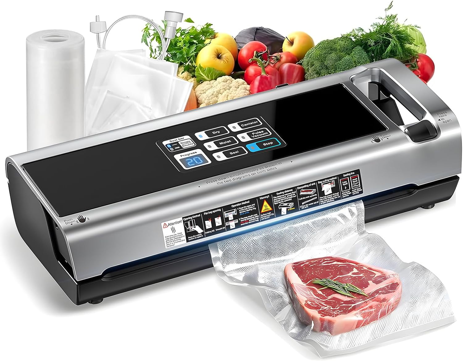 90KPa Portable Vacuum Sealer Machine for Food One-Touch Open Lid ...