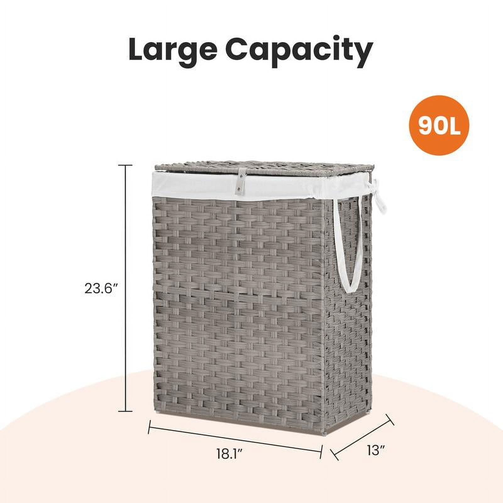 90L/110L Woven Rattan Laundry Hamper with Adjustable Lid, Dirty Clothes ...