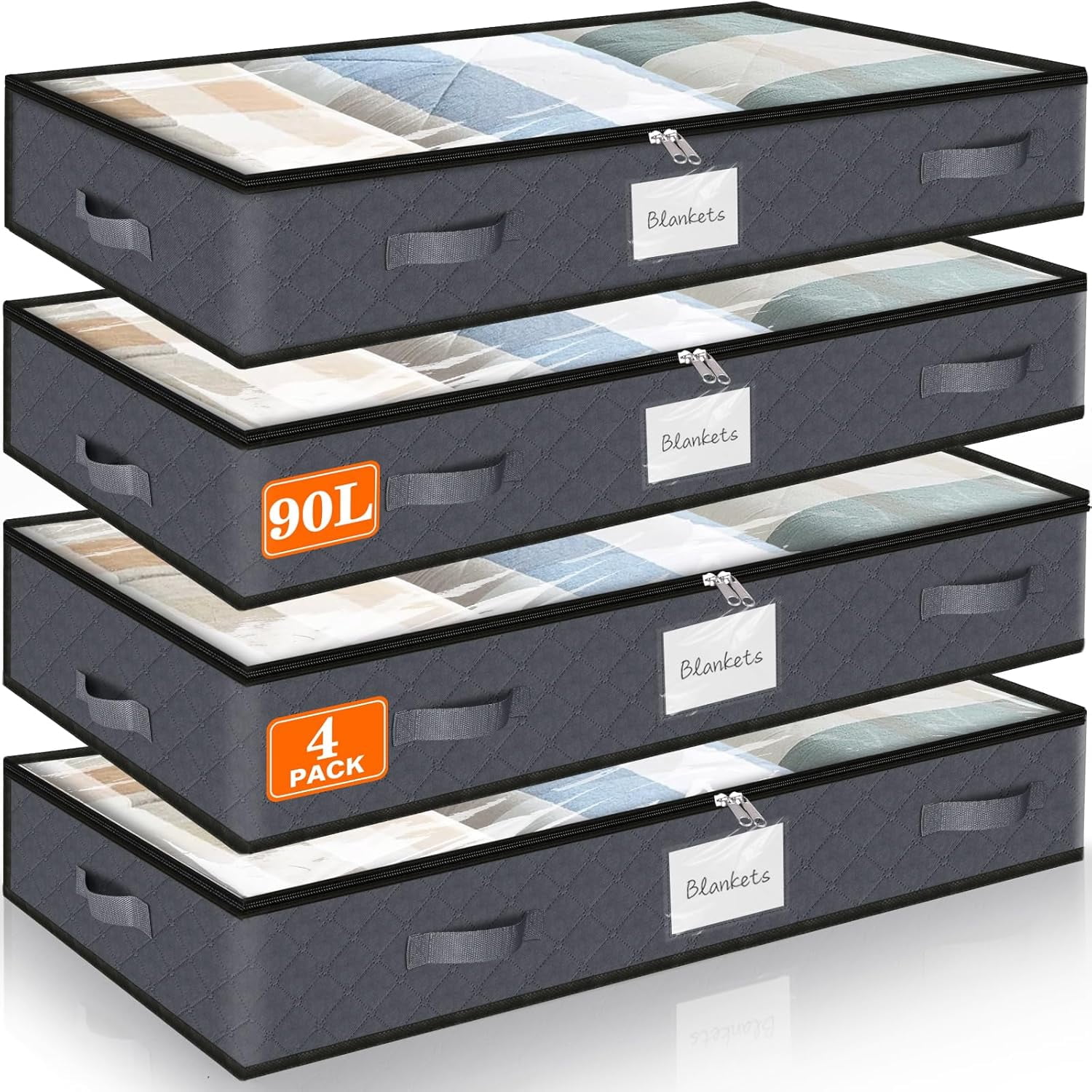 90L Under Bed Storage Containers, 4-Pack Storage Bins with Clear Top ...