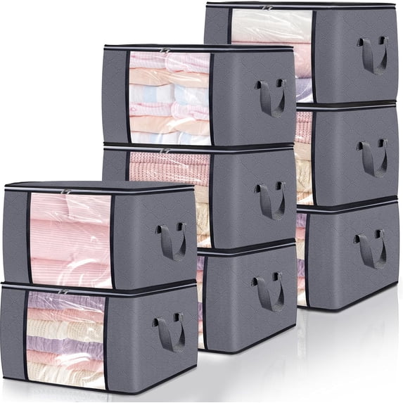90L Large Blanket Storage Bags, 8 Pack Clothes Storage Bag Comforter ...