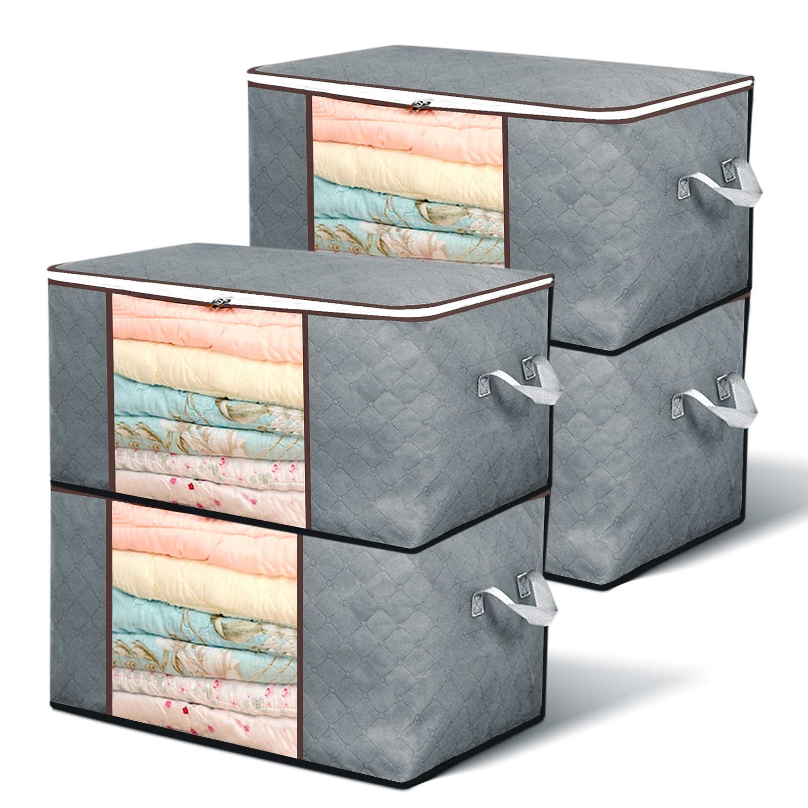 90L Large Clothes Storage, 4 Pack Foldable Closet Storage Bags with ...