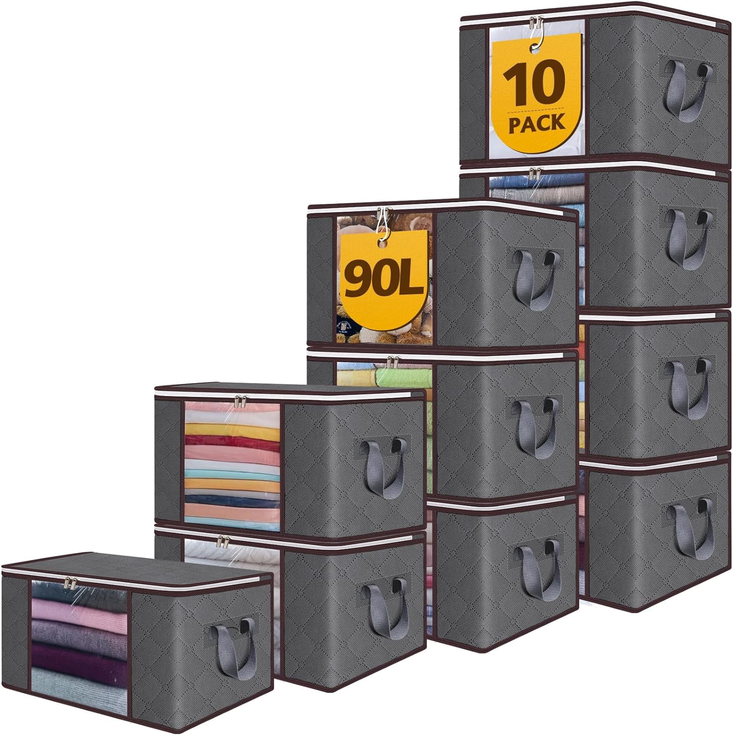 90L Large Storage Bags For Clothes,10 Pack Foldable Blanket Clothing ...