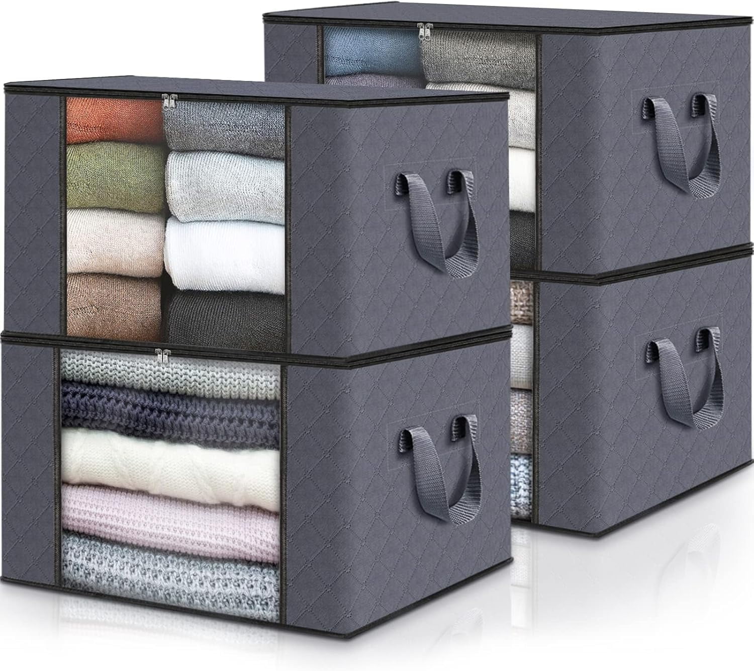 4-Pack 84L Large Fabric Storage Bins, Closet Organizers, Under-Bed ...