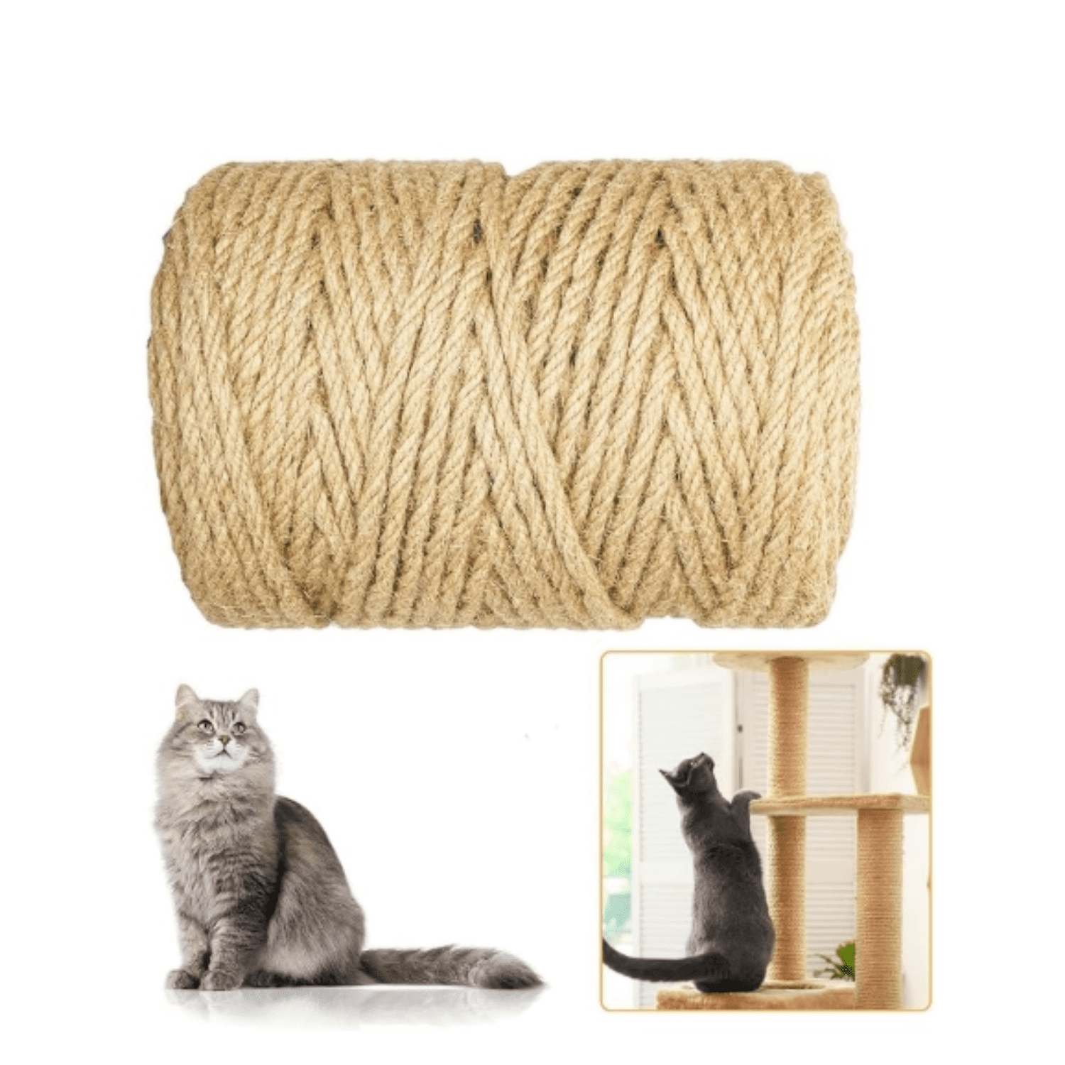 90M Sisal Rope for Cat Scratchers, Cat Scratching Sisal Rope 6mm ...
