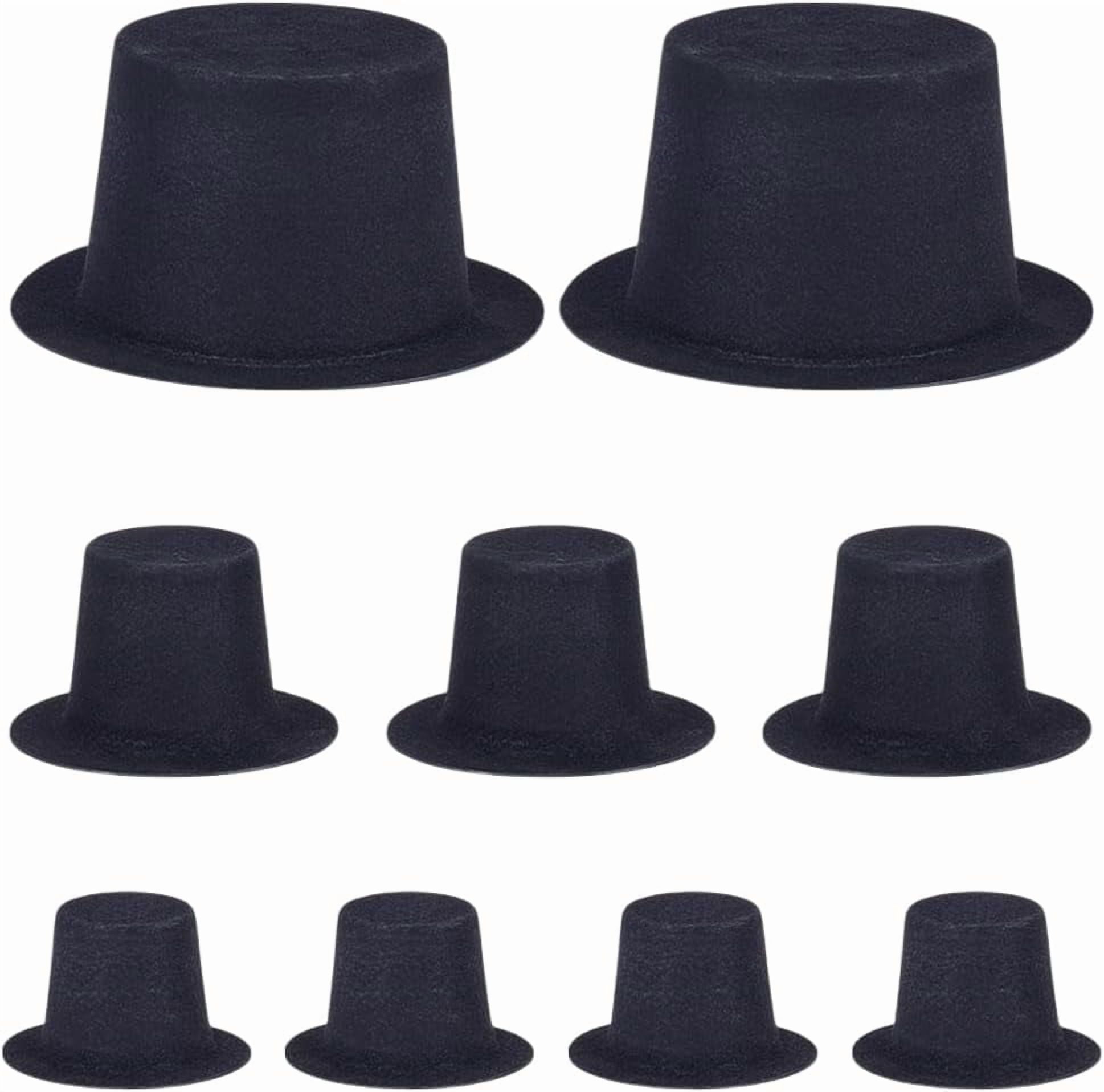 90PCS 3 Size Mini Top Hat Black Velvet Tiny Formal Hats Plastic ...