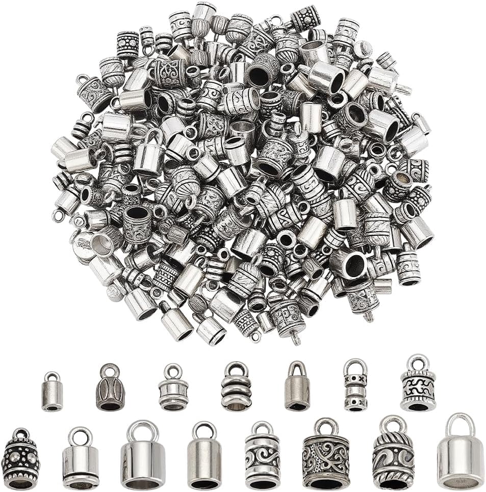 90PCS Cord End Caps 15 Styles Silver Leather Tassel Cap Alloy Tube ...