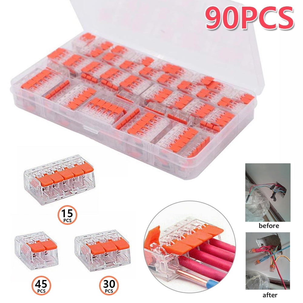 90PCS Electrical Connectors Wire Block Clamp Terminal Cable Reusable ...