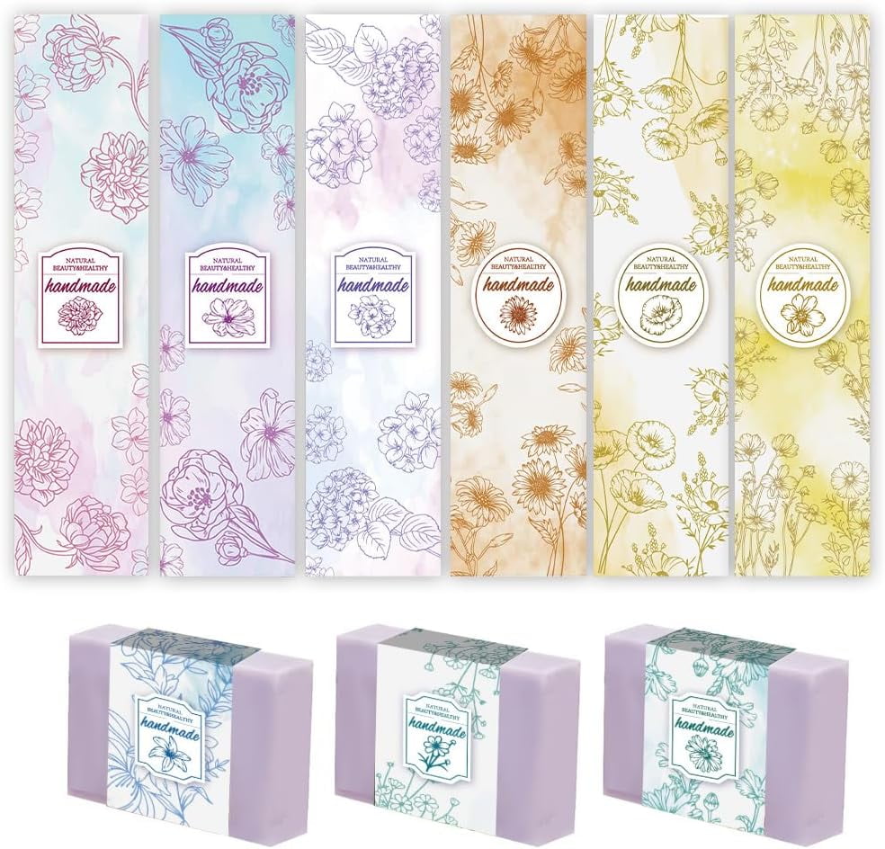 90PCS Flower Soap Wrapper 9 Styles Line Drawing Flowers Wrap Paper Tape ...