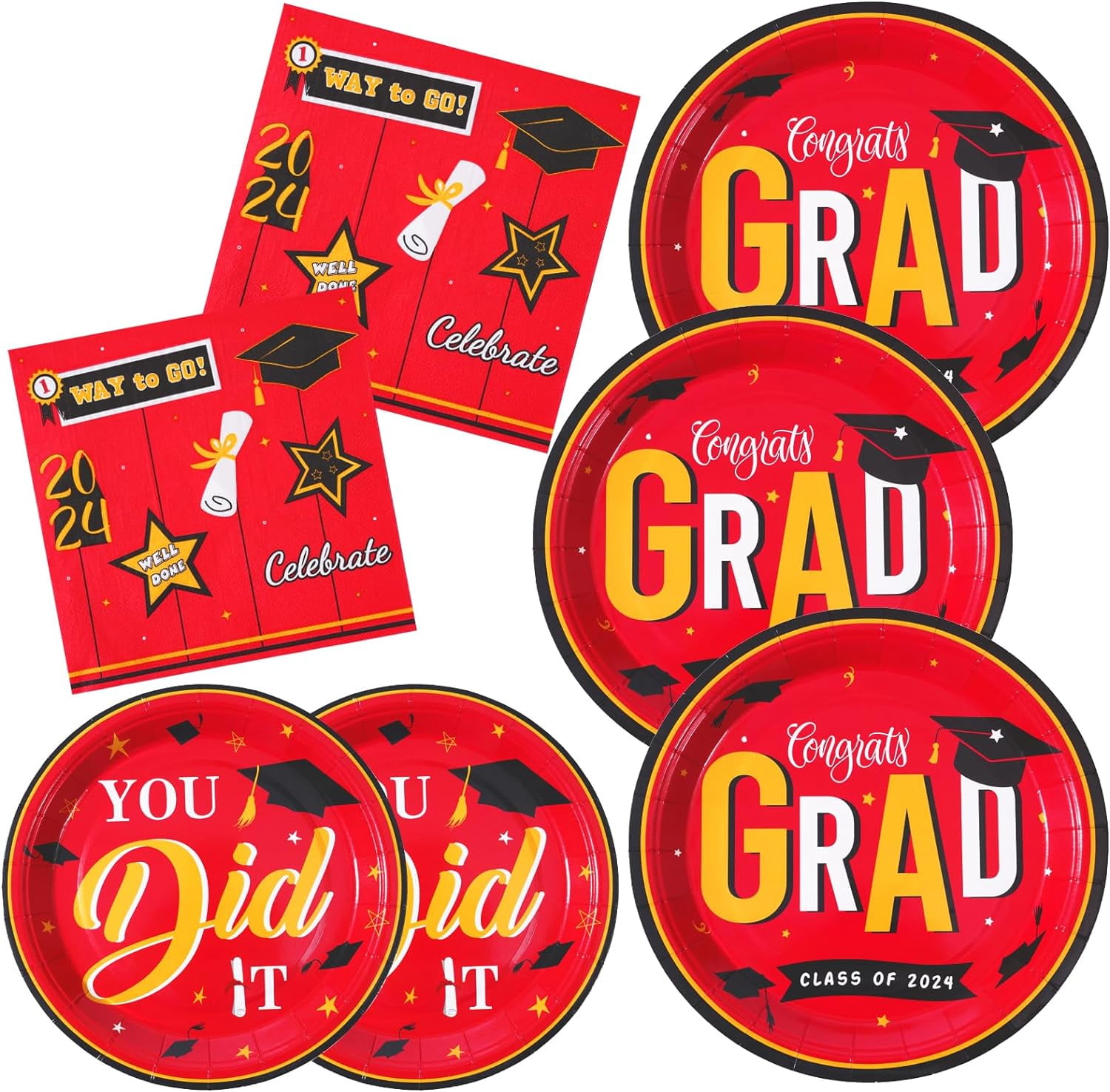 90PCS Graduation Plates and Napkins 2024 Graduation Party Supplies Gold ...