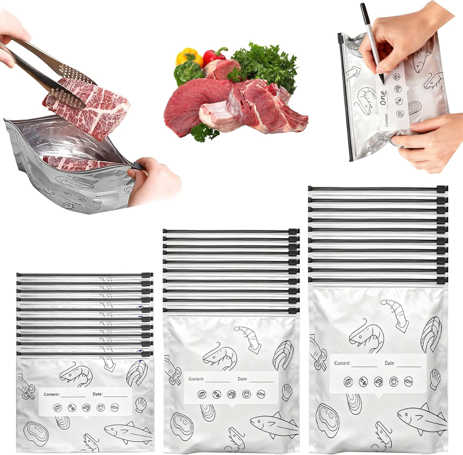 90PCS Reusable Aluminum Foil Food Storage Bags – Upgrade Vacuum Zipper ...