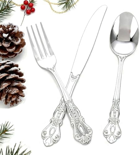 90PCS Silver Plastic Silverware - Heavy Duty Silver Disposable Cutley ...
