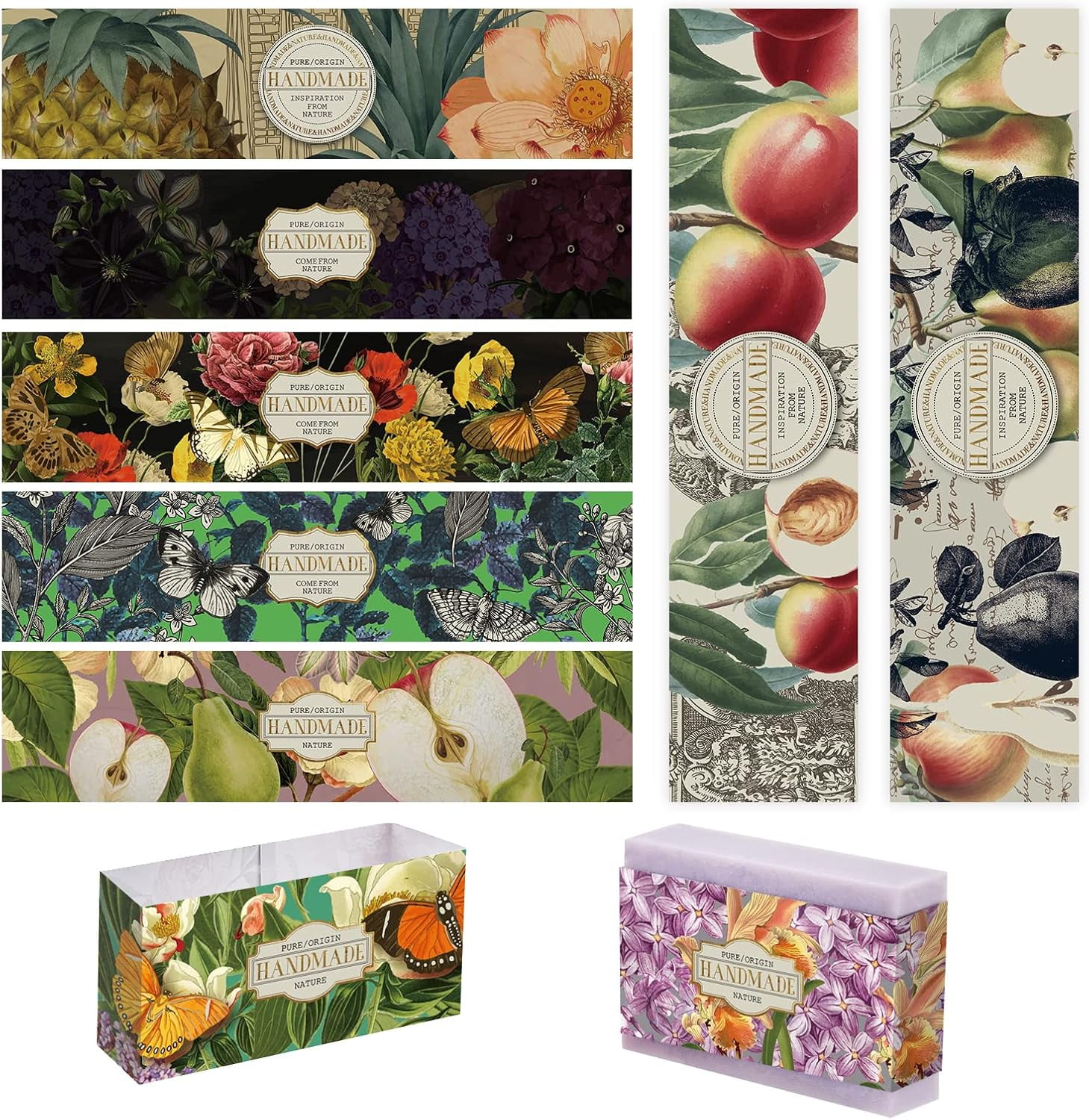 90PCS Soap Wrapper 9 Styles Plant Band Label Vintage Insect Wrap Paper ...