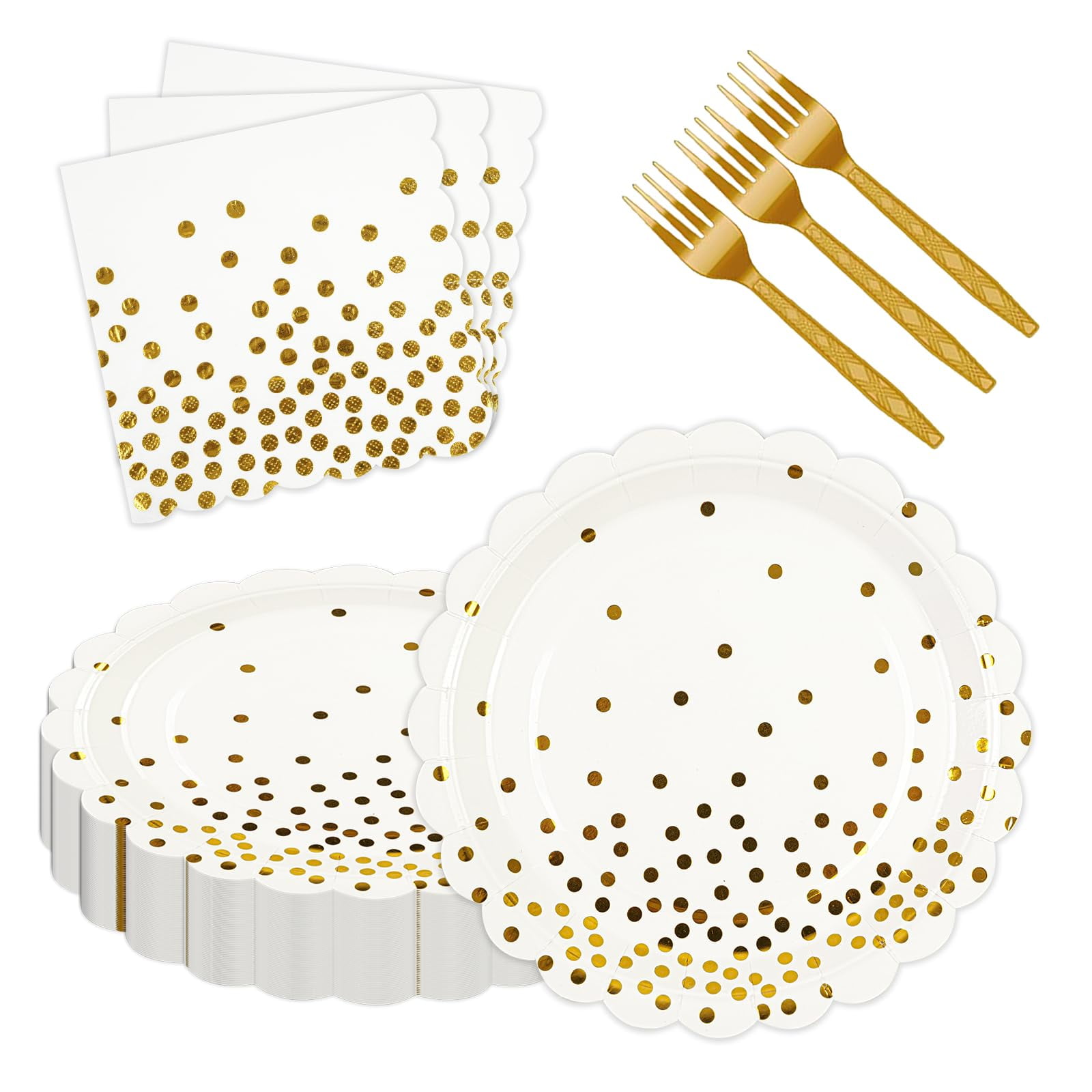 90PCS White and Gold Paper Plates AFN1Napkins Party Supplies,7Inch ...
