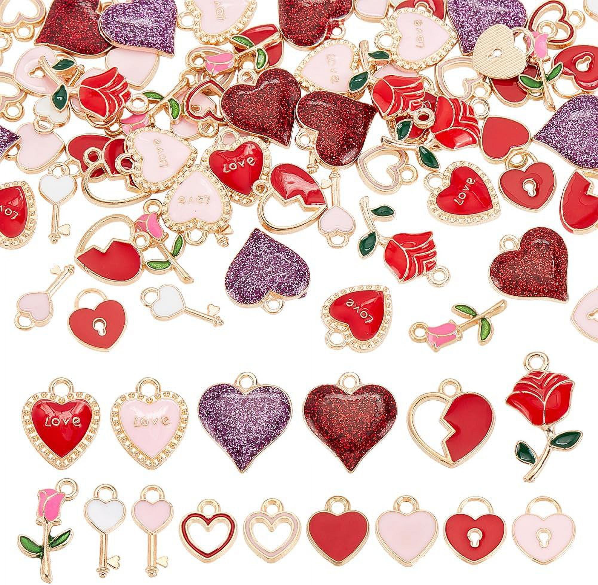 90Pcs 15 Style Alloy Enamel Charms Rose Broken Heart Flower Light Gold ...