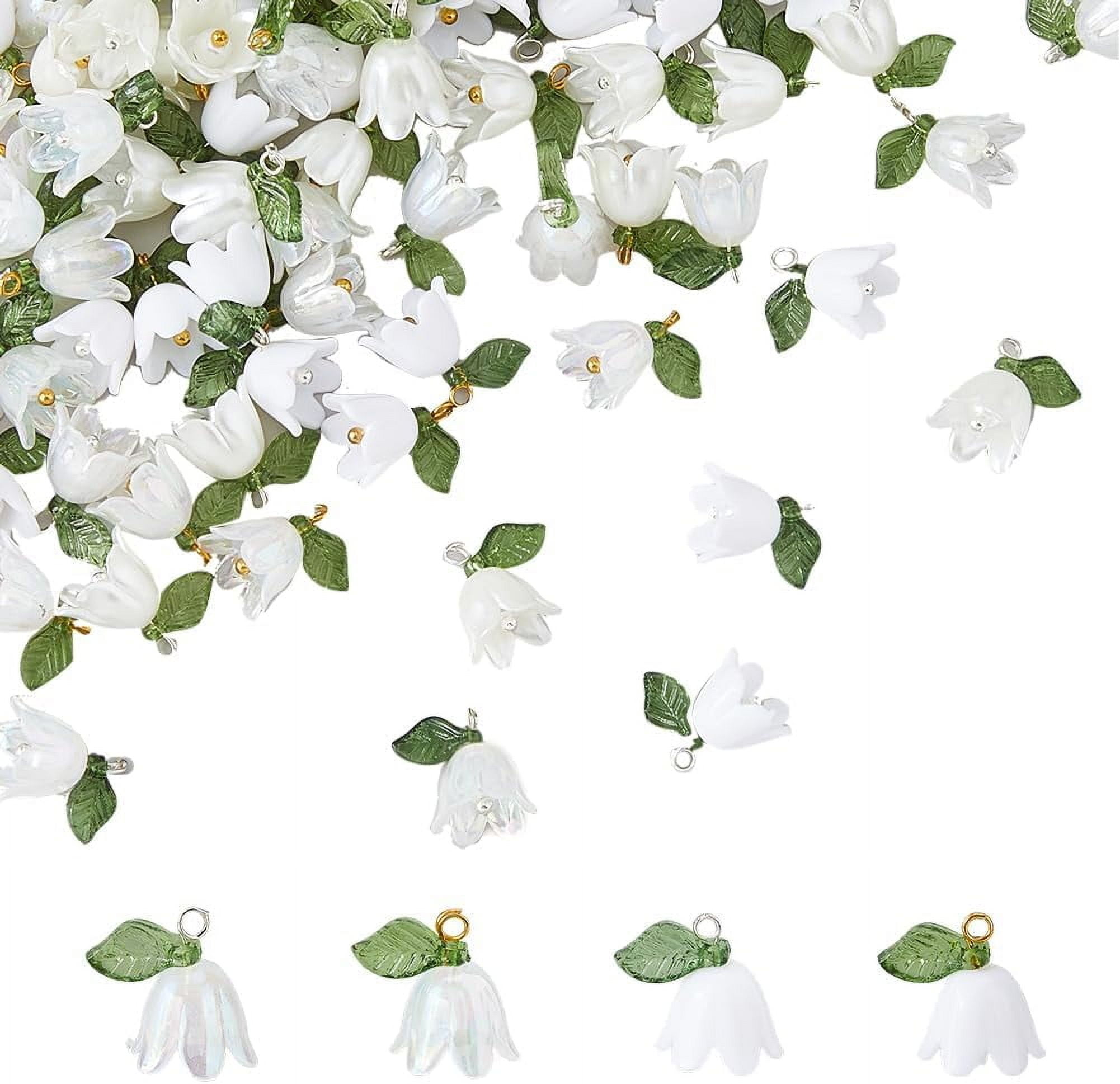 90Pcs 2 Colors Acrylic Flower Pendants Easter Lily Floral Charms Valley ...