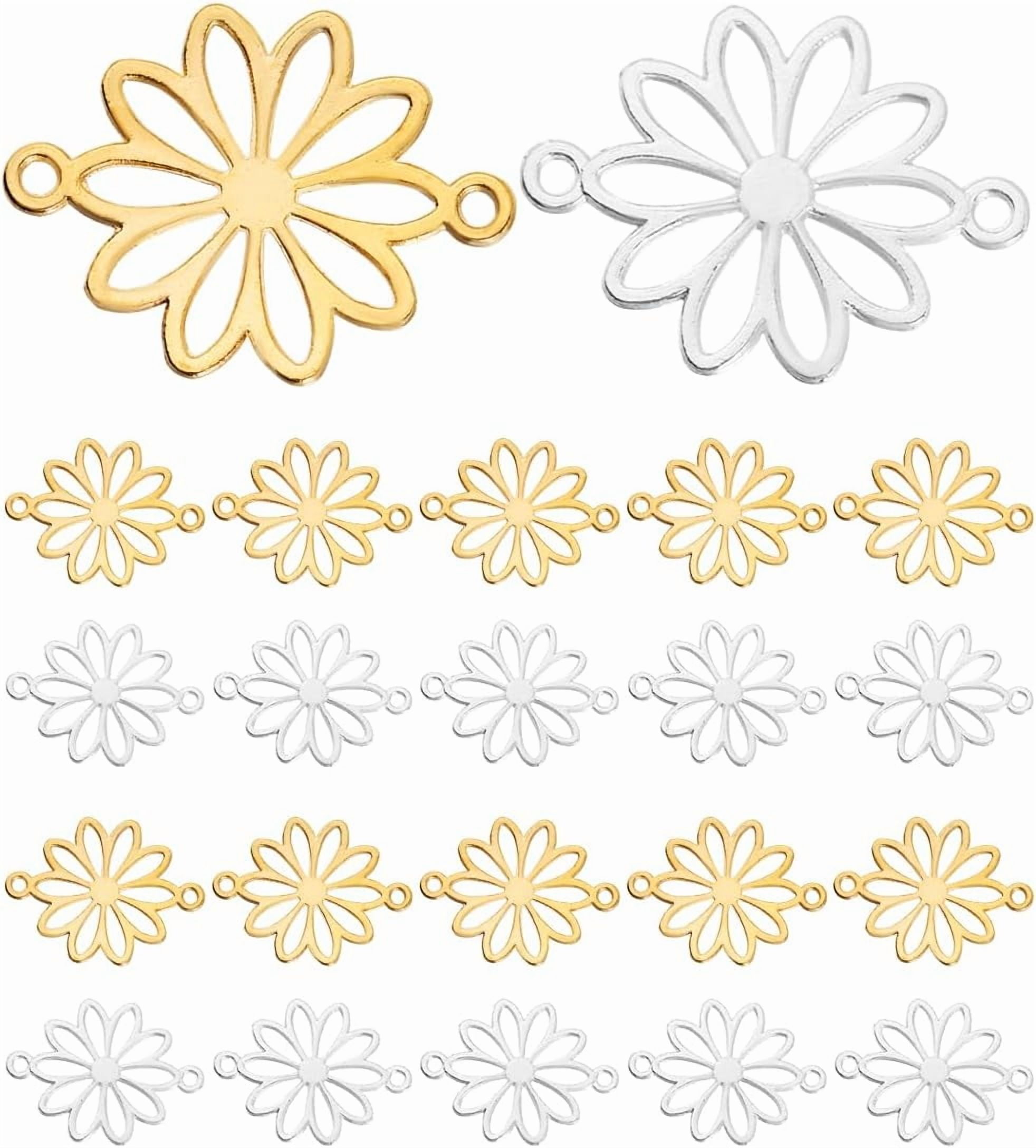 90Pcs 2 Colors Flower Connector Charms Daisy Flower Double Loop ...