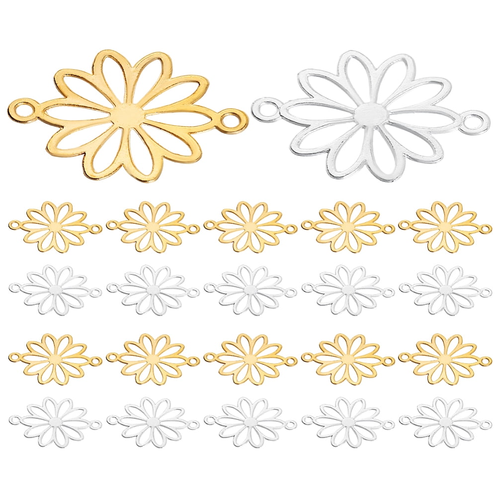 90Pcs 2 Colors Hollow Alloy Connector Charms Flower Links Mixed Color ...