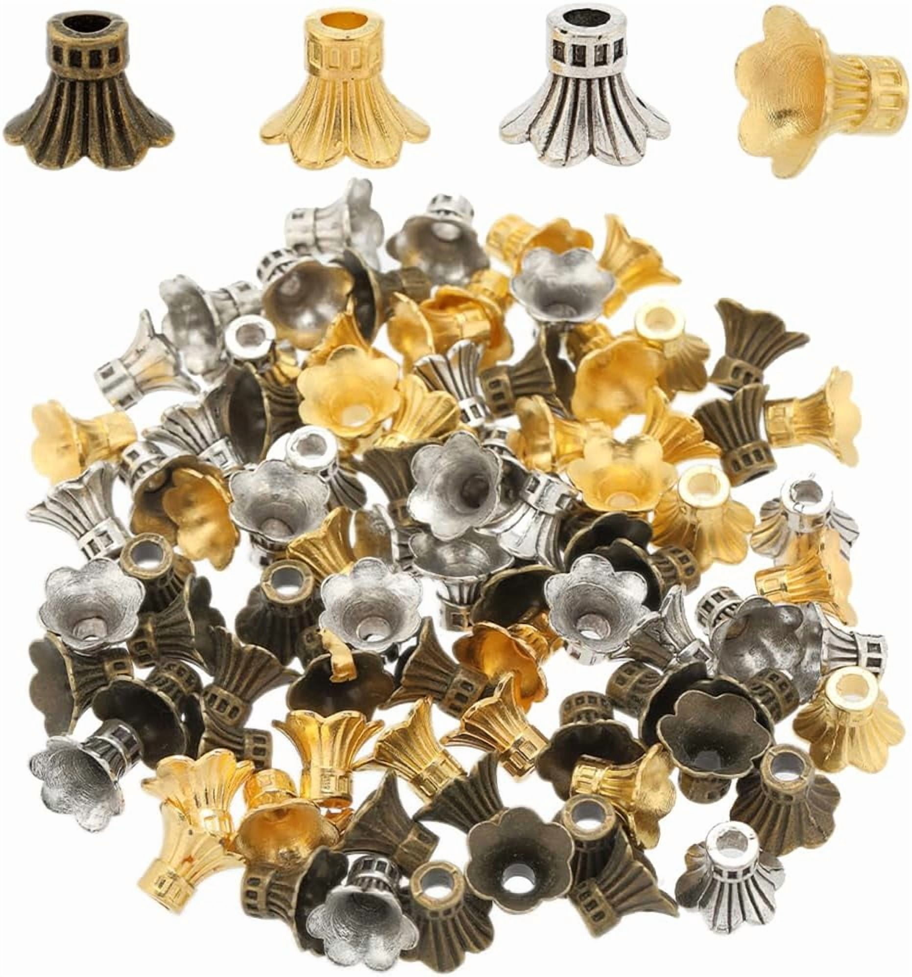 90Pcs 3 Color Alloy Bead Caps 6-Petal Flower Mixed Color 9x10.5x11.5mm ...