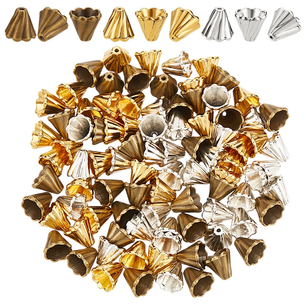 90Pcs 3 Colors Tibetan Style Bead Cones Flower Mixed Color 13x12x9.5mm ...