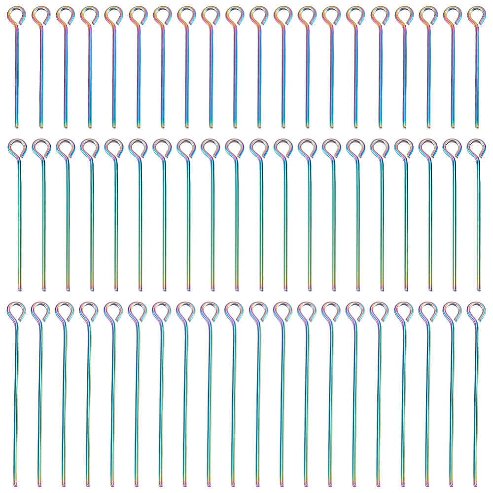 90Pcs 3 Styles Ion Plating(IP) 304 Stainless Steel Eye Pins Rainbow ...
