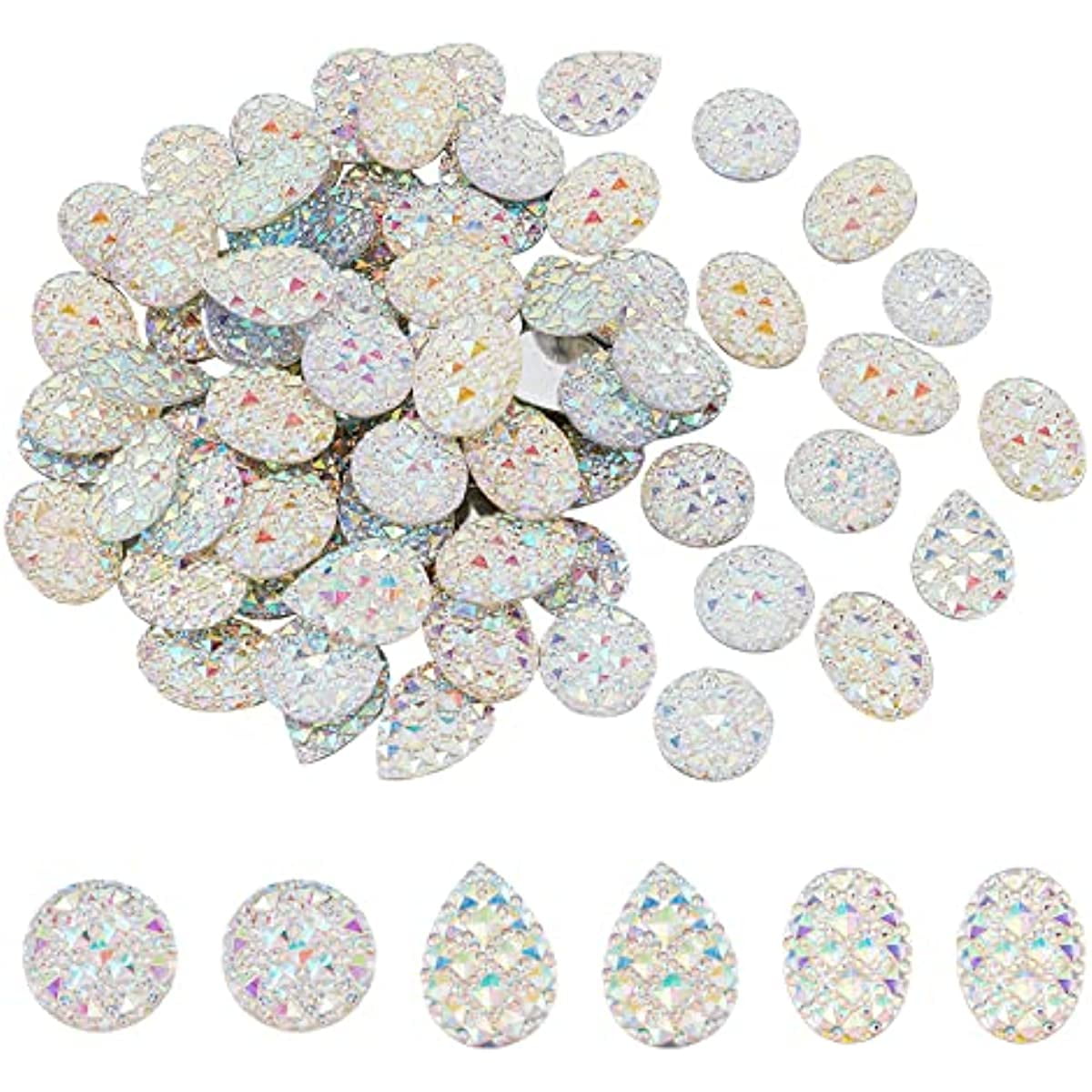 90Pcs 3 Styles Mixed Shinny Colors Resin Druzy Cabochons Bottom Silver ...