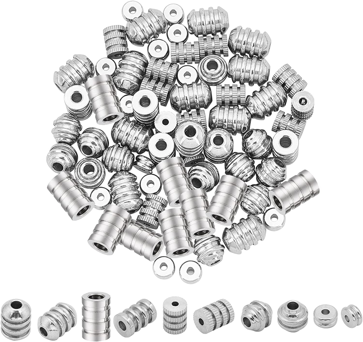 90Pcs 5 Sizes Groove Spacer Beads 304 Stainless Steel Loose Beads Mixed ...