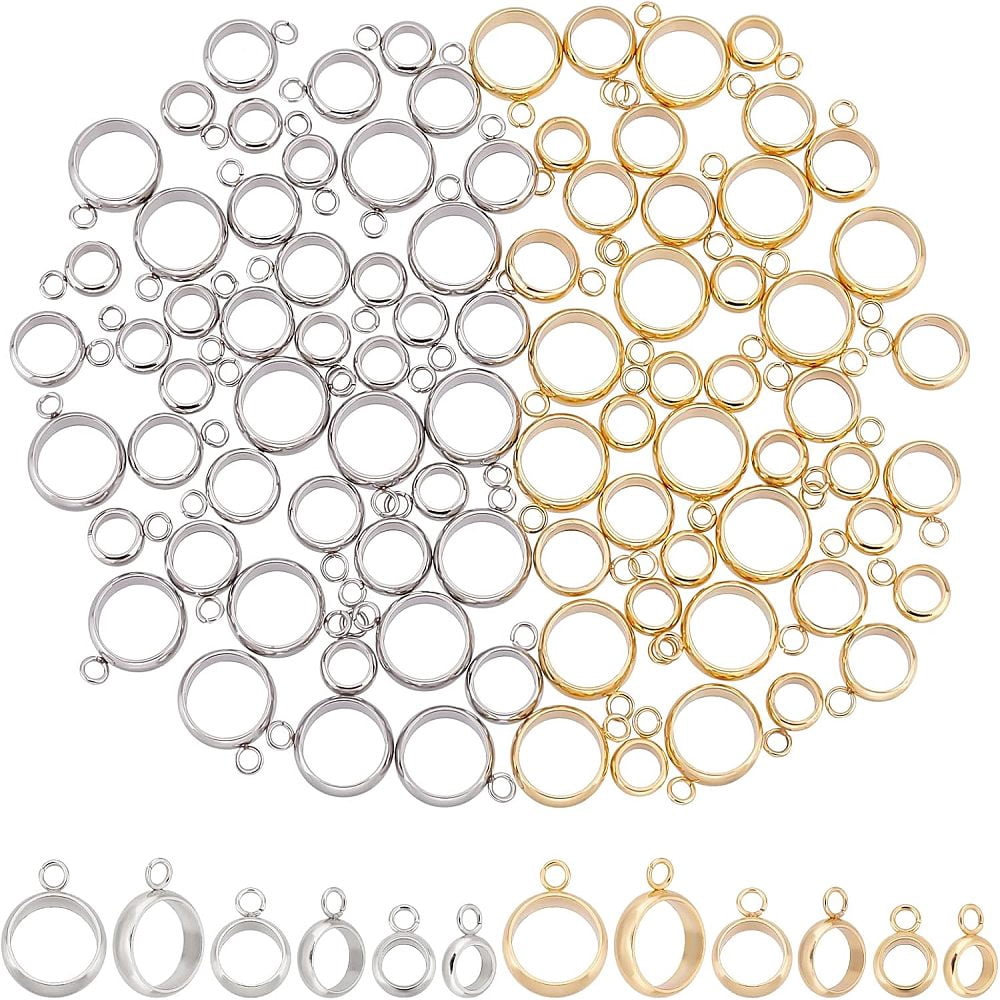 90Pcs 6 Style 201 Stainless Steel Tube Bails Loop Bails Ring Bail Beads ...