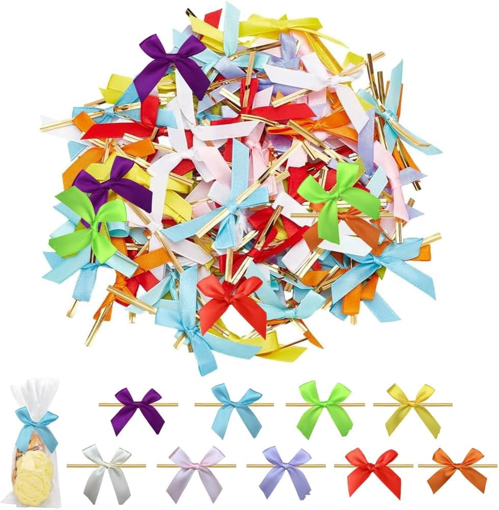 90Pcs 9 Colors Polyester Bowknot with Iron Wire Twist Ties for DIY Gift ...