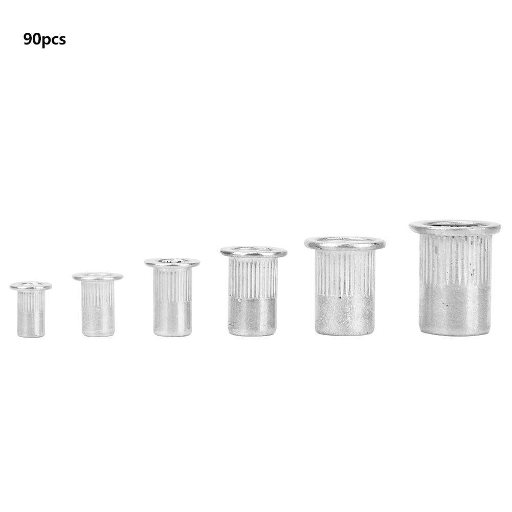 90Pcs Aluminum Rivet Nut Flat Head Threaded Insert Fasteners for ...
