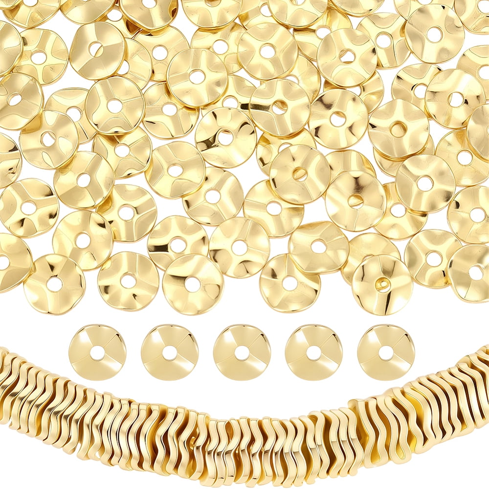 90Pcs Brass Beads Flat Round Real 18K Gold Plated 6x1mm Hole: 1.4mm ...