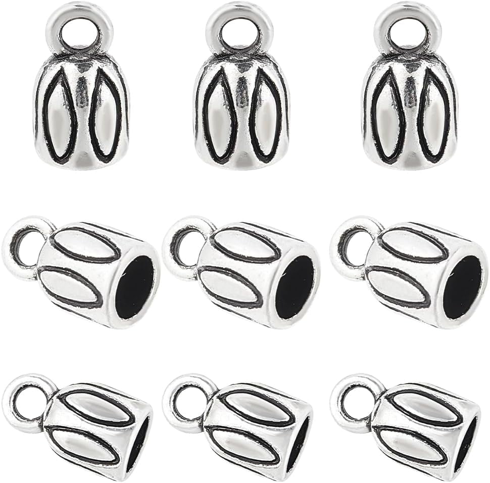 90Pcs Cord Ends Caps Antique Silver Leather Cord End Cap Barrel Beads ...