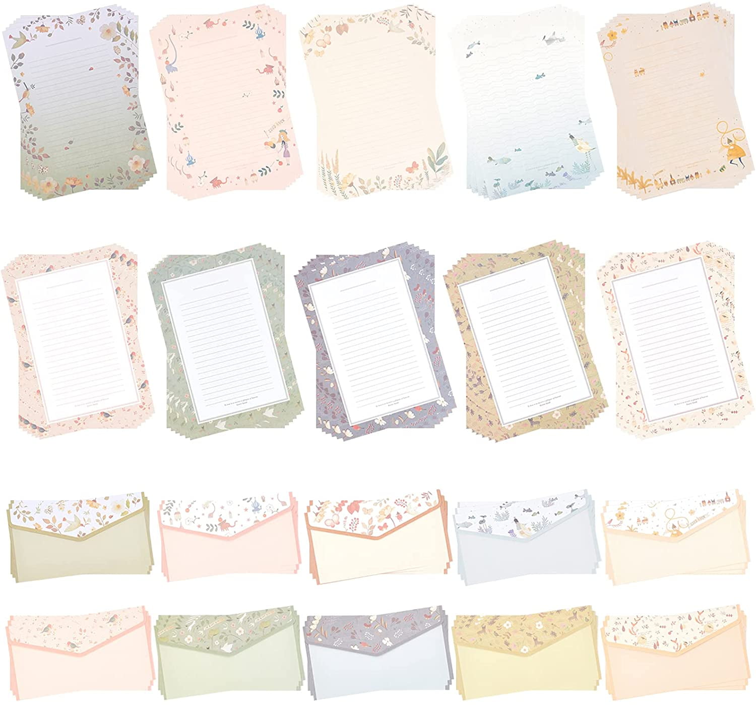 90Pcs Floral Letter Paper and Envelopes Set 60Pcs Lined Letter Writing ...