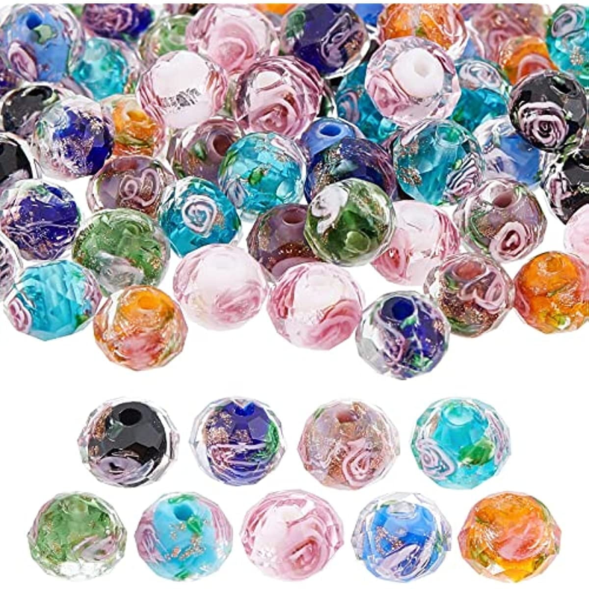 90Pcs Gold Sand Lampwork Beads Strands Handmade Inner Flower Beads ...