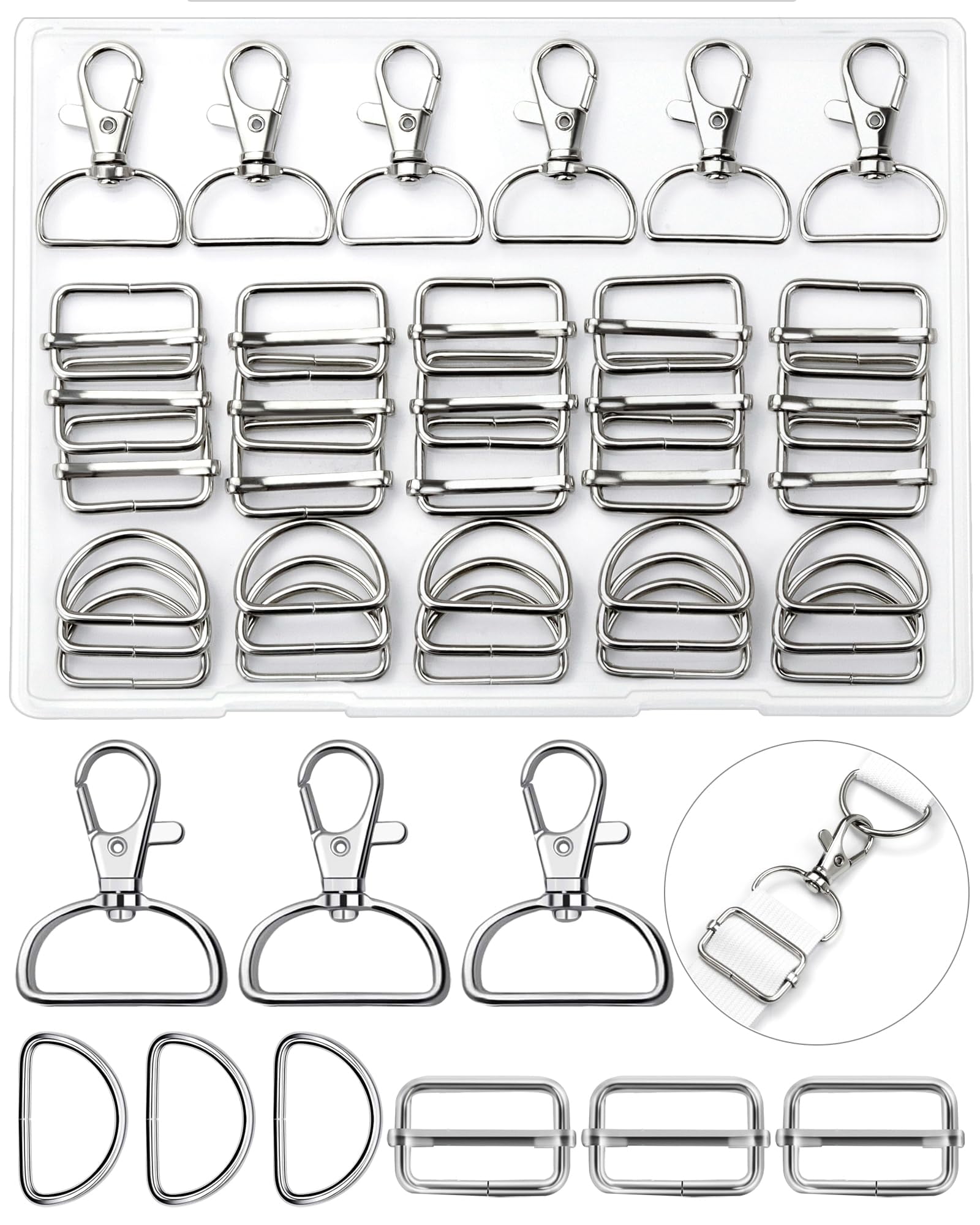 90Pcs Swivel Snap Hooks Kit, D Rings for Purse and Slide Buckles ...