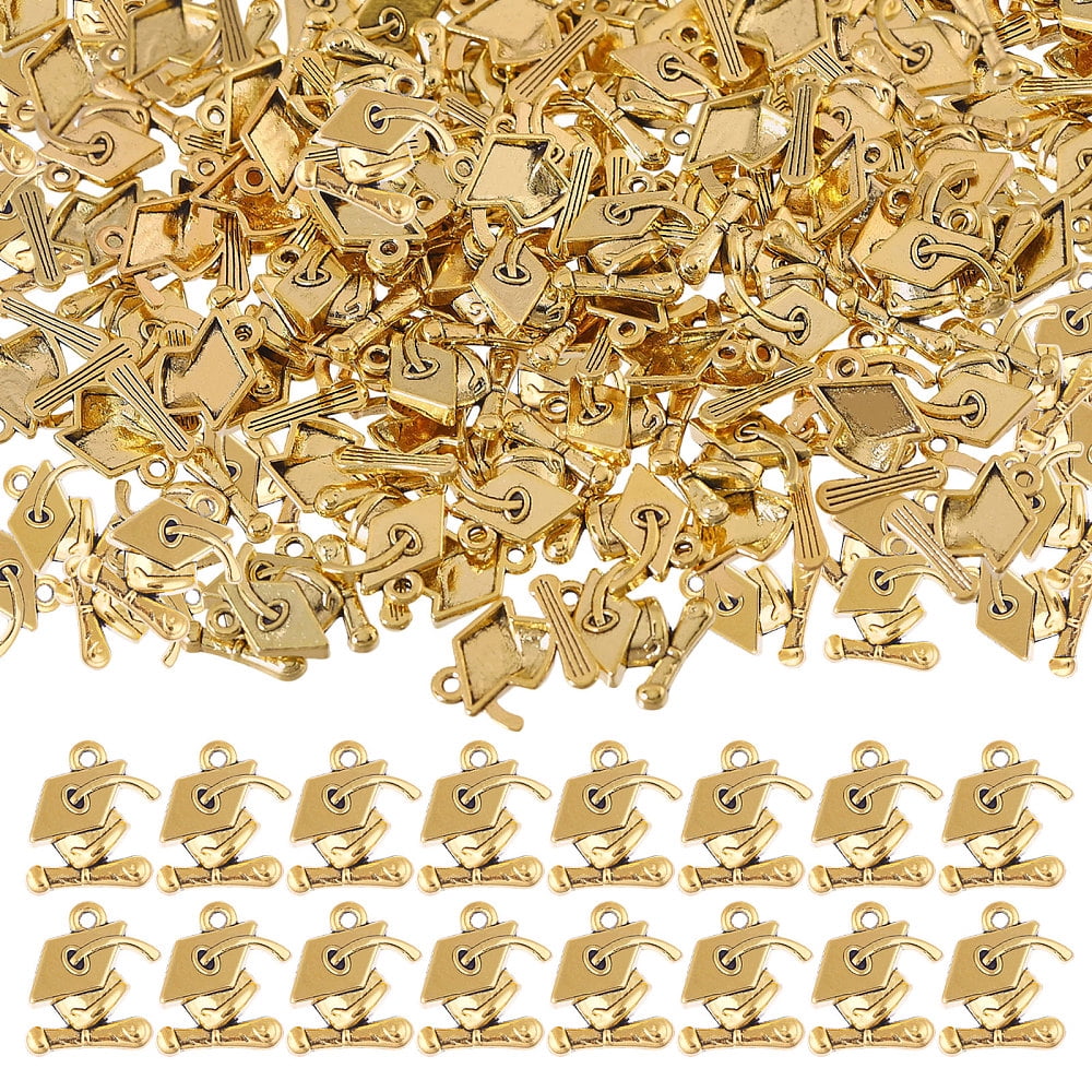 90Pcs Tibetan Style Alloy Pendants Graduation Cap Charms Golden 16 ...