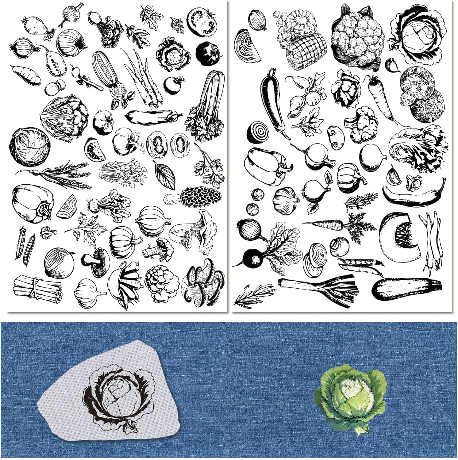 90Pcs Vegetables Embroidery Stabilizers Patterns 2 Sheets A4 Cute Water ...