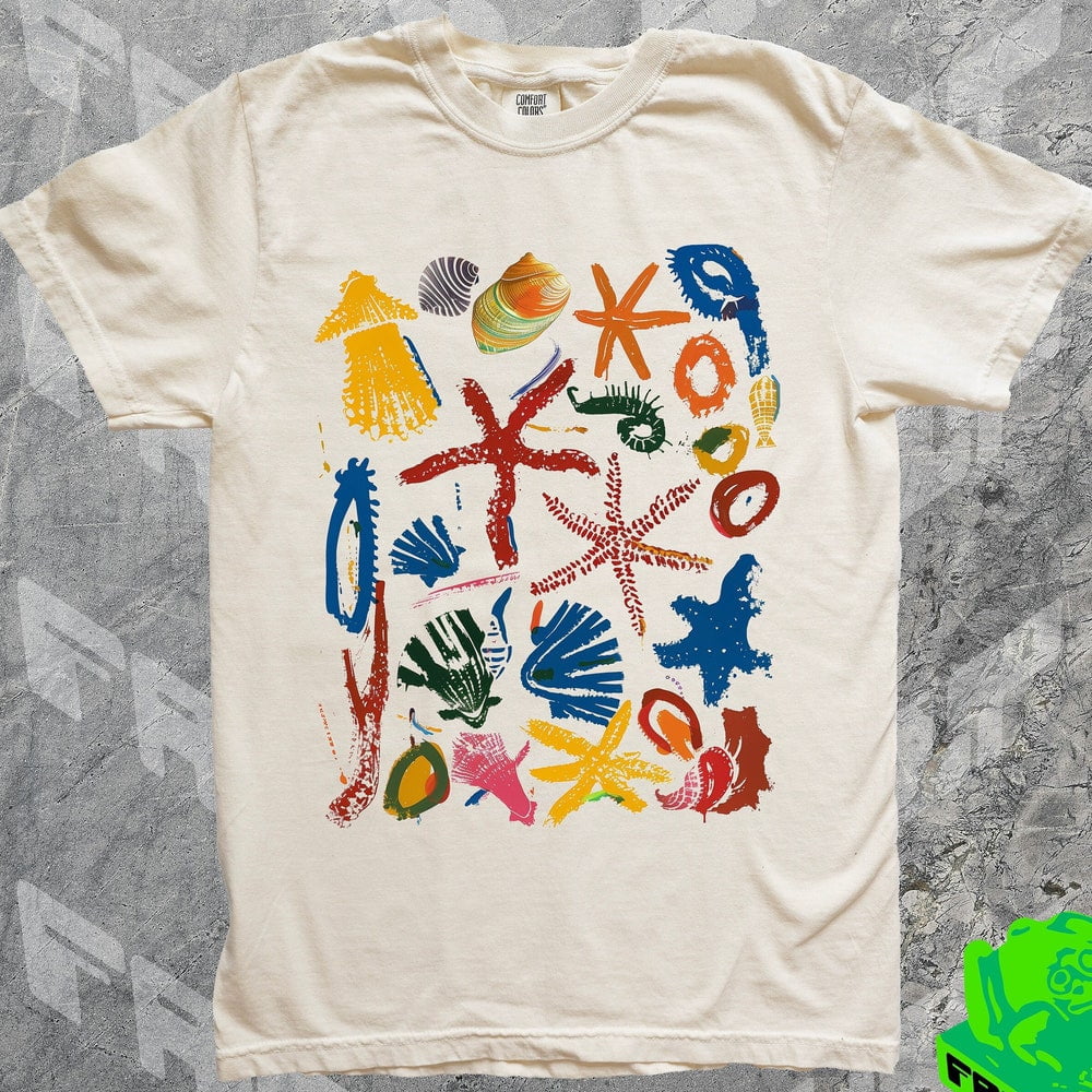 90S Abstract Seashell Beach Painting Shirt, Summer Ocean Sea Life ...