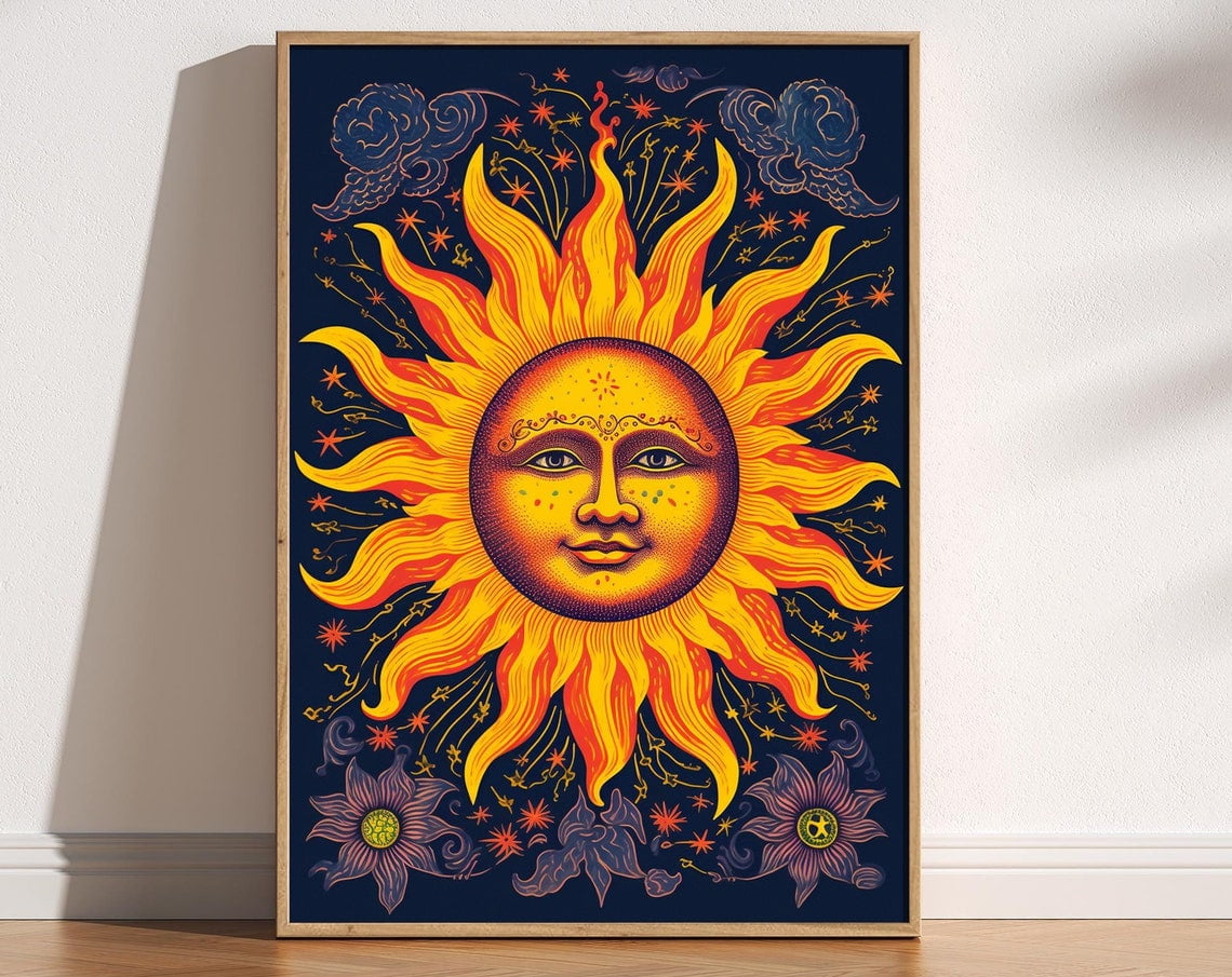 90S Celestial Sun Print, 90S Whimsigoth Celestial Magical Home Decor ...