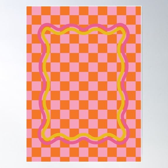90S Checkerboard - Orange 4 Poster Wall Art Modern Wall Decor Wall Art ...