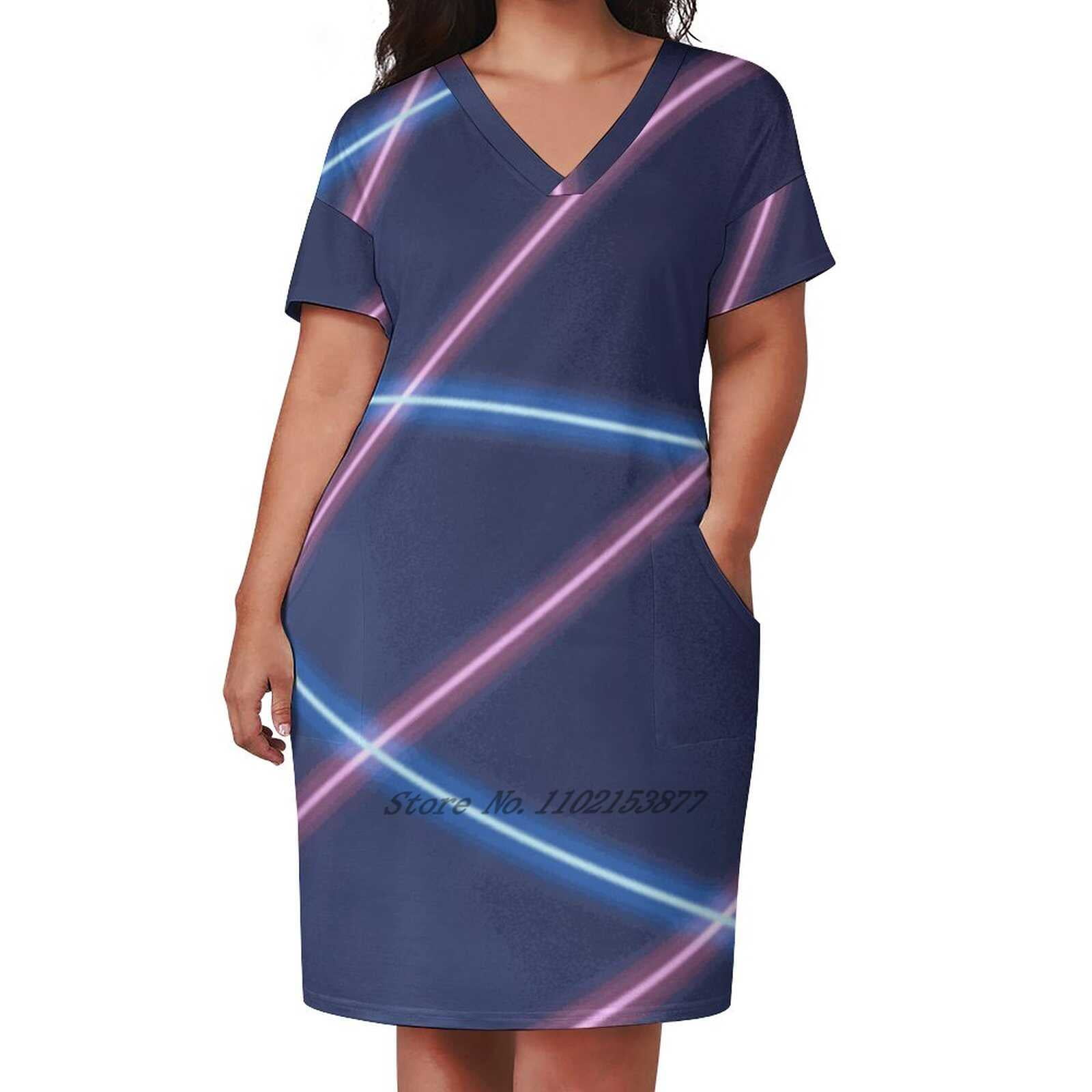 90S Laser Beam Picture Day Background Retro Oldschool Loose Pocket Dress Fashion Print Dress ...