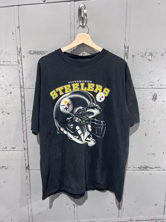 90S Pittsburgh Team Steelers Logo Tshirt Mens Black Sports Tee Shirt ...