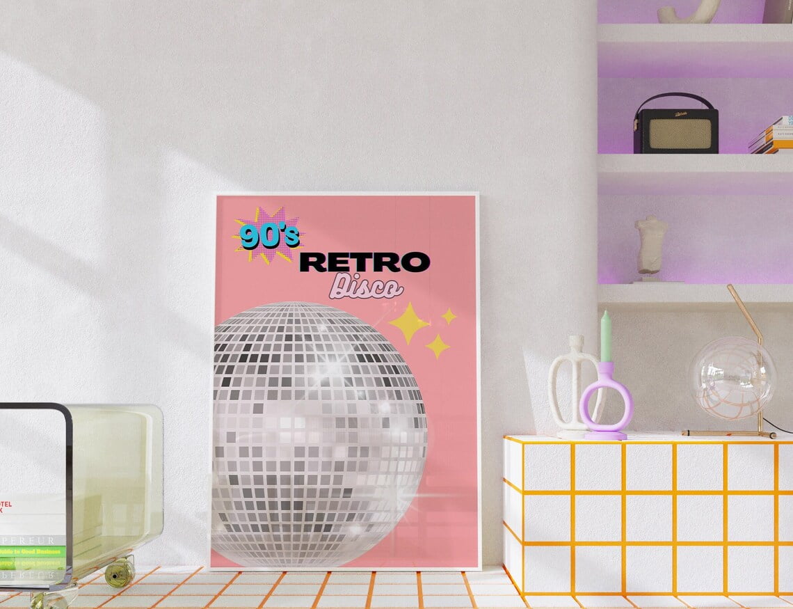 90S Retro Disco Ball Print-Groovy Poster- Prints-Trendy Disco Wall Art ...