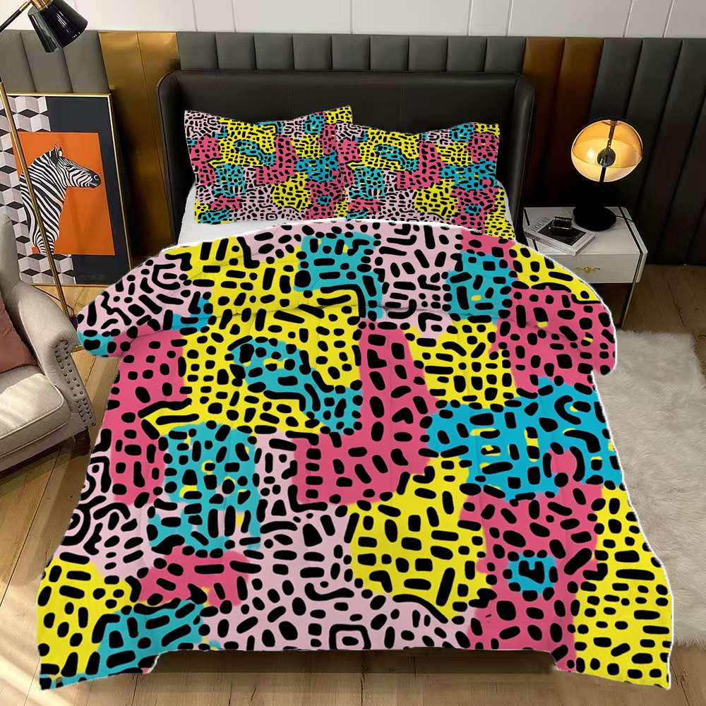 90S Retro Memphis Style Comforter Set Full Size Bedding Set For Travl ...