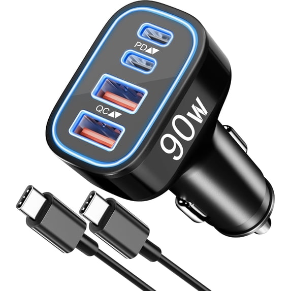 90W 4-Port USB C Super Fast Car Charger for Samsung Galaxy S25/S24/S23 ...