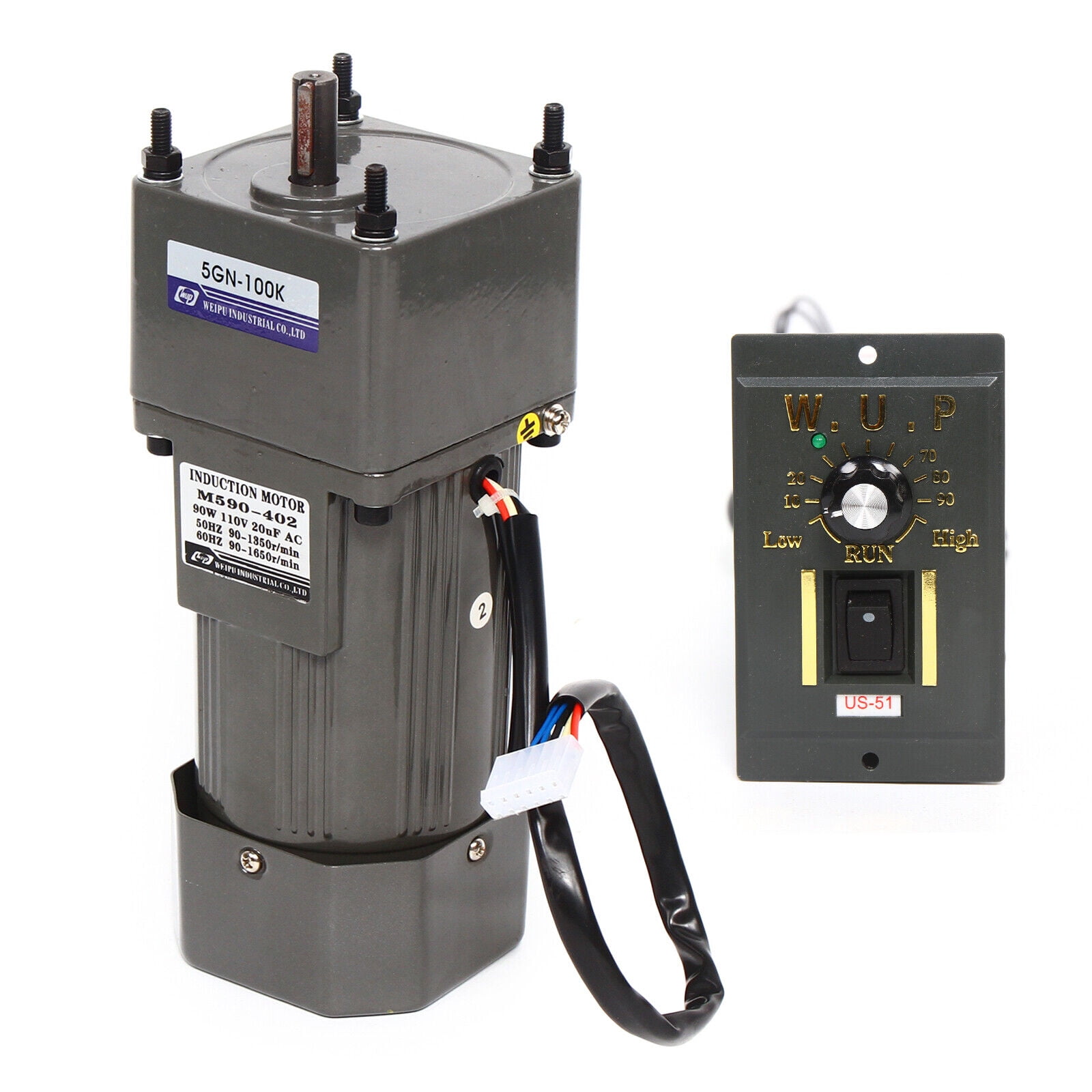 90W AC Gear Motor Electric Variable+Speed Controller Single-phase 1:100 ...