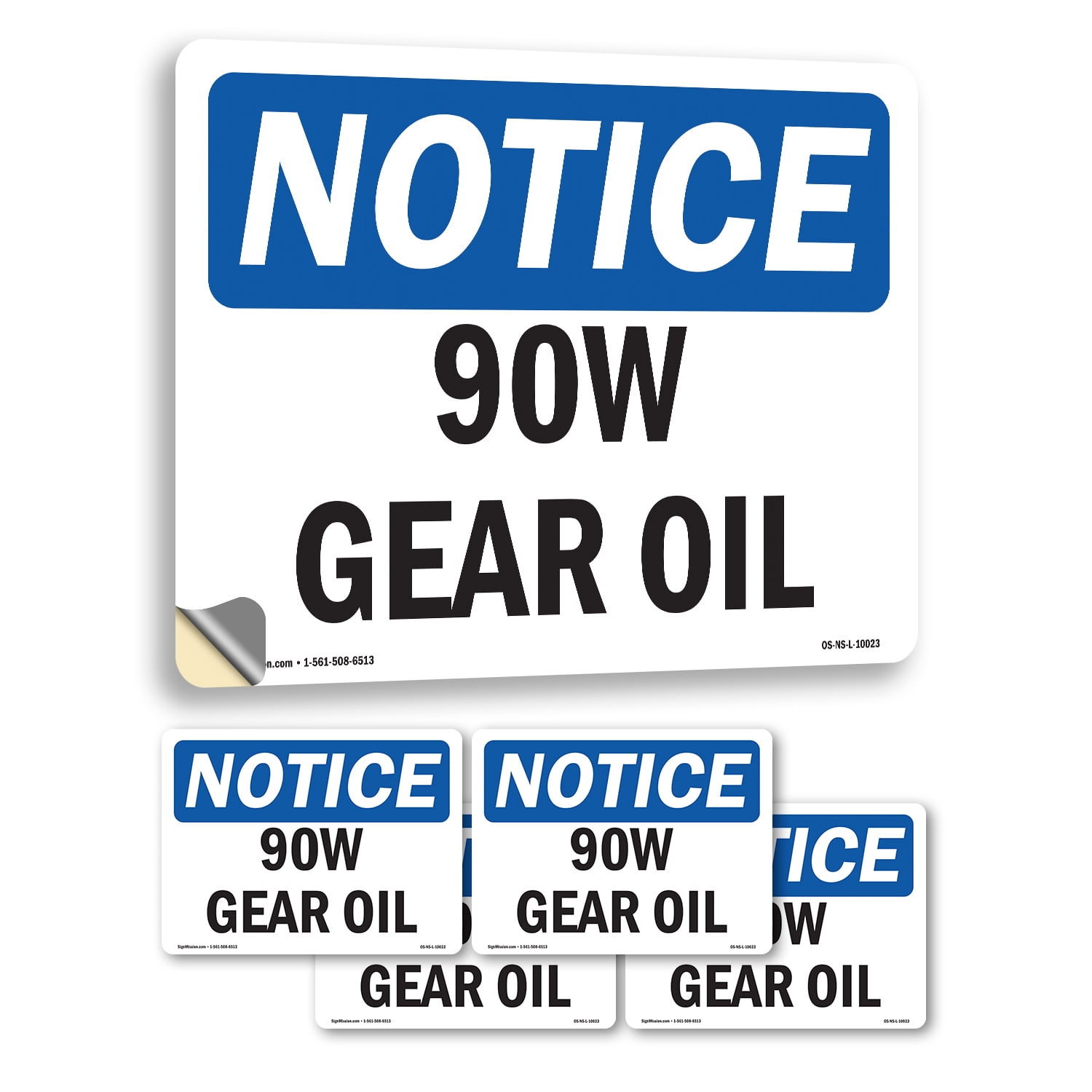 90W Gear Oil OSHA Notice Vinyl Decal Label 5 Inch x 3.5 Inch - 5 Pack ...