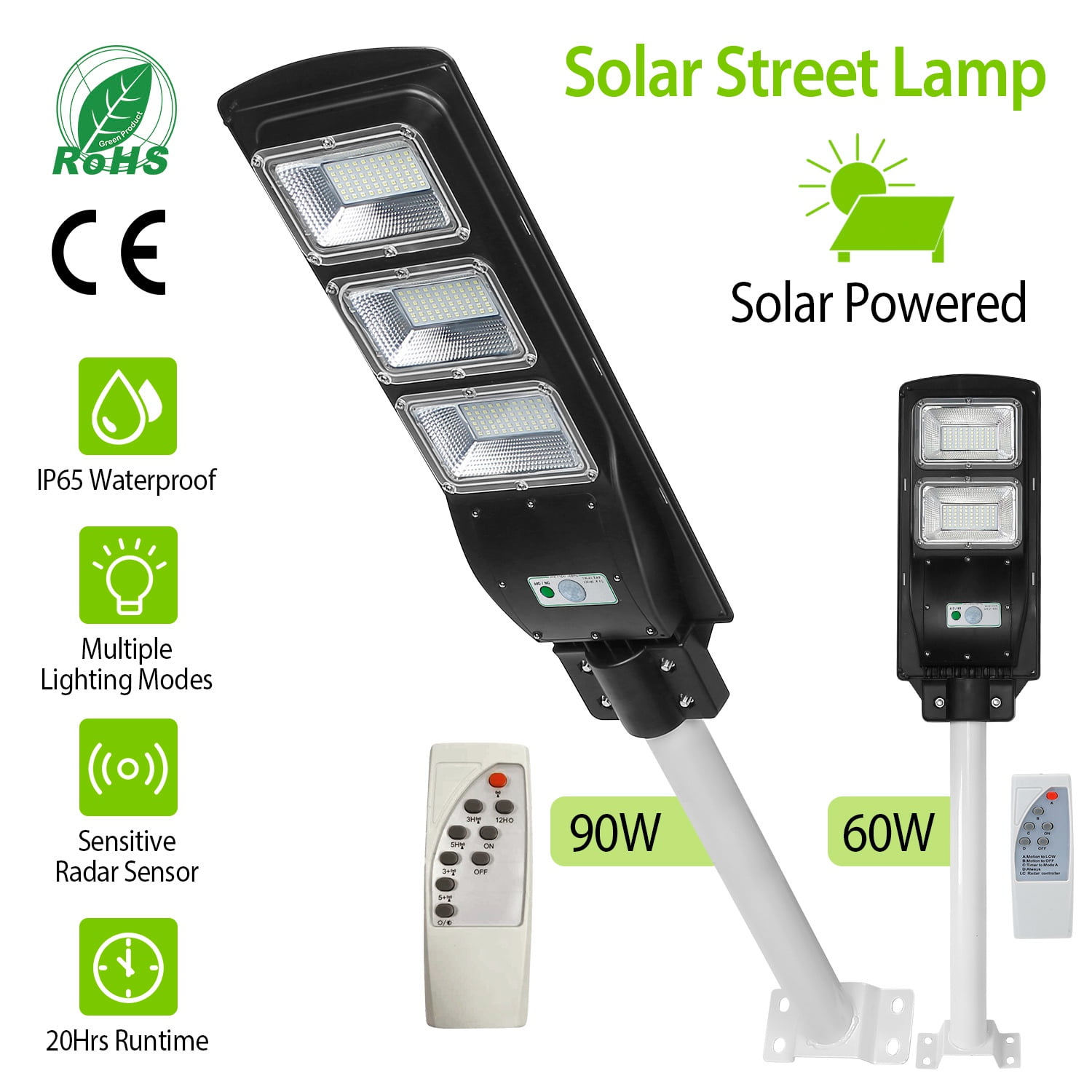 90W Solar Street Lights TeqHome Outdoor Solar Night Lights with Remote ...
